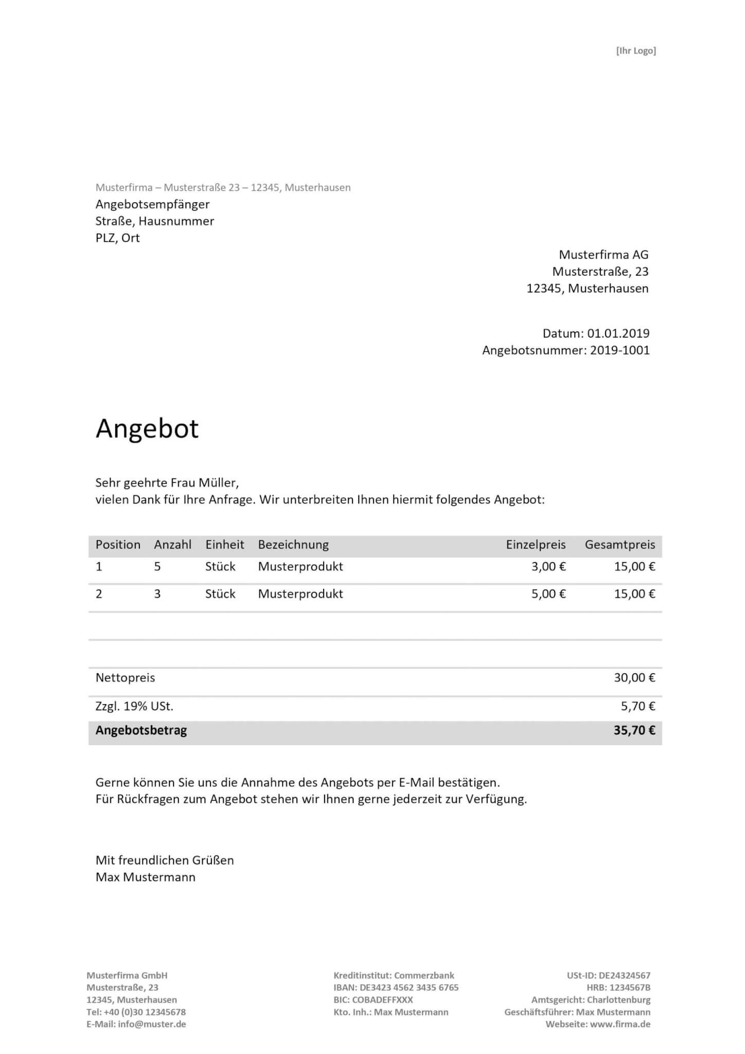 Angebotsvorlage kostenlos downloaden | BuchhaltungsButler