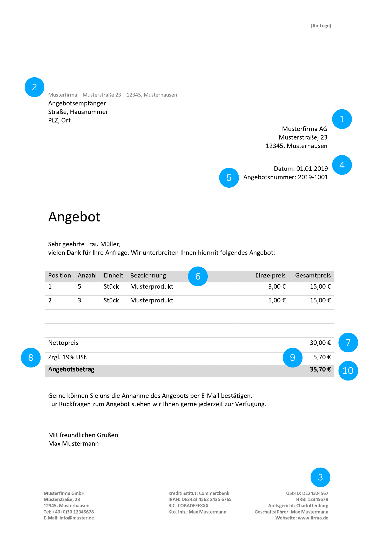 Angebotsvorlage kostenlos downloaden | BuchhaltungsButler