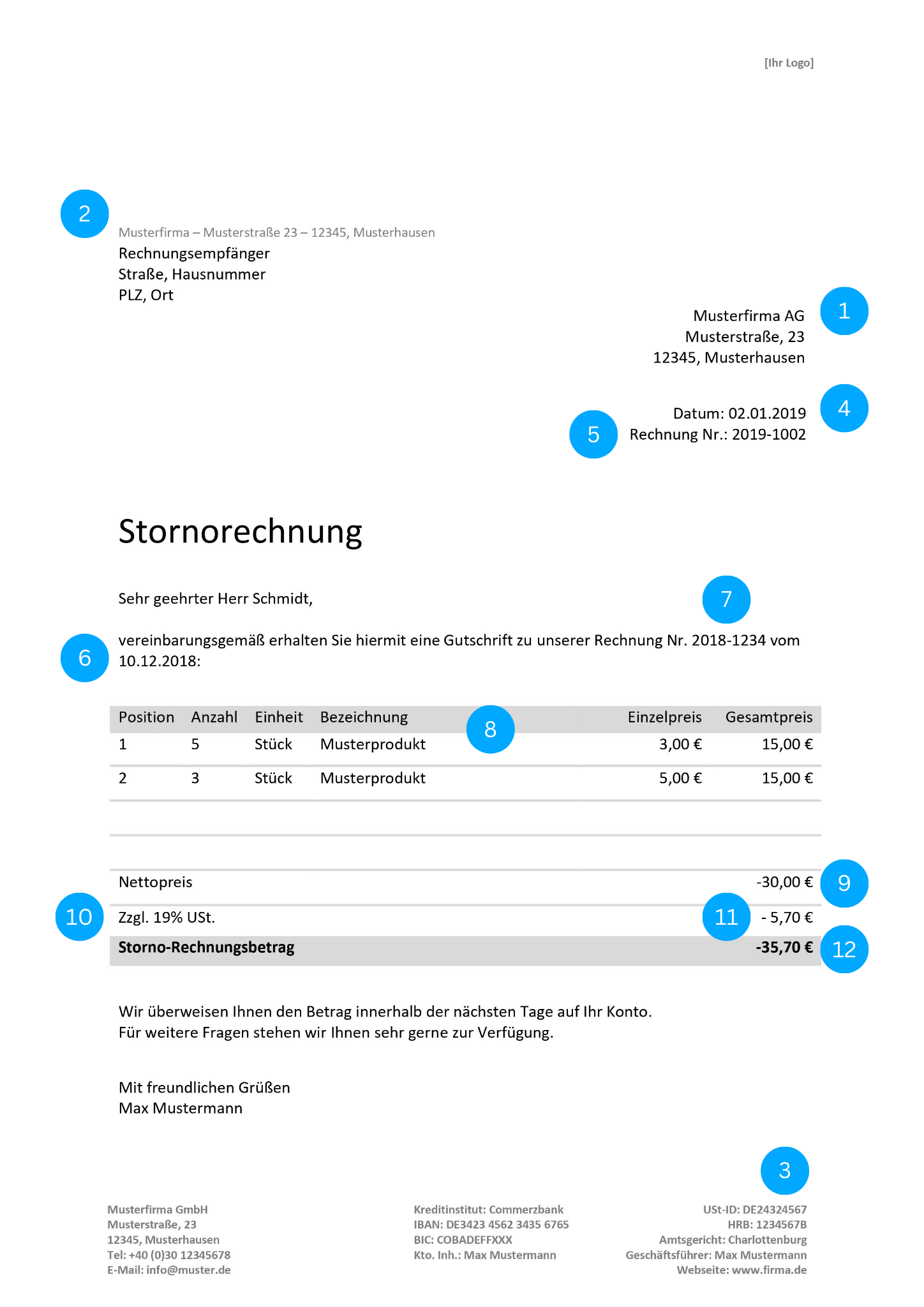 Stornorechnungsvorlage downloaden | BuchhaltungsButler